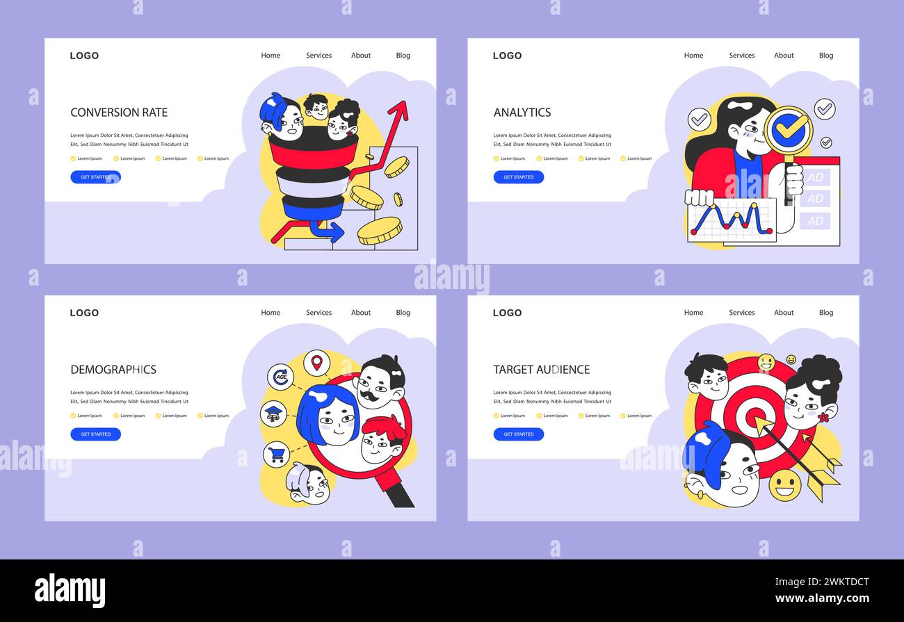 Interactive web design set for advertising agency services ...