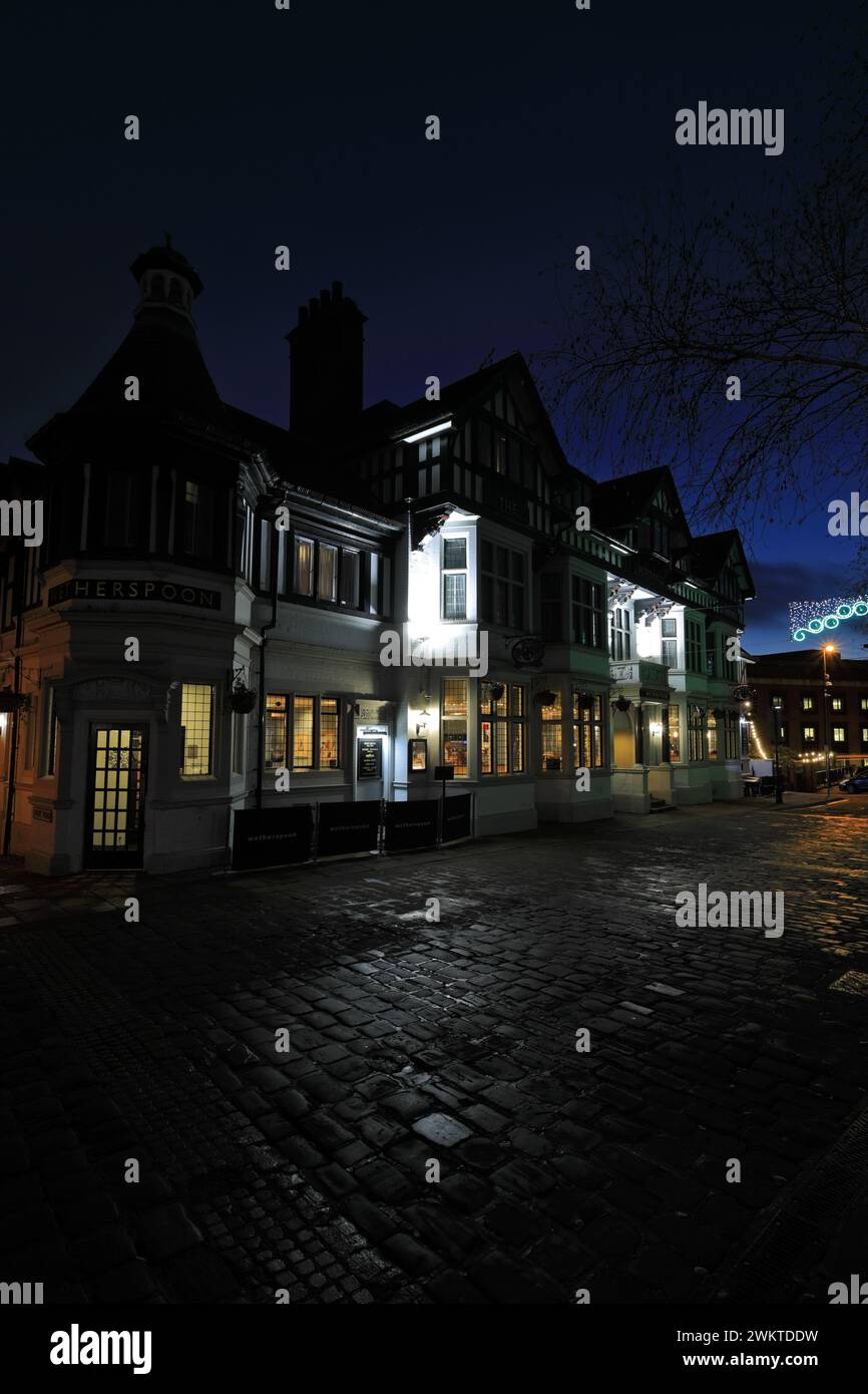 Dusk, the Portland Hotel, Chesterfield town, Derbyshire, England, UK ...