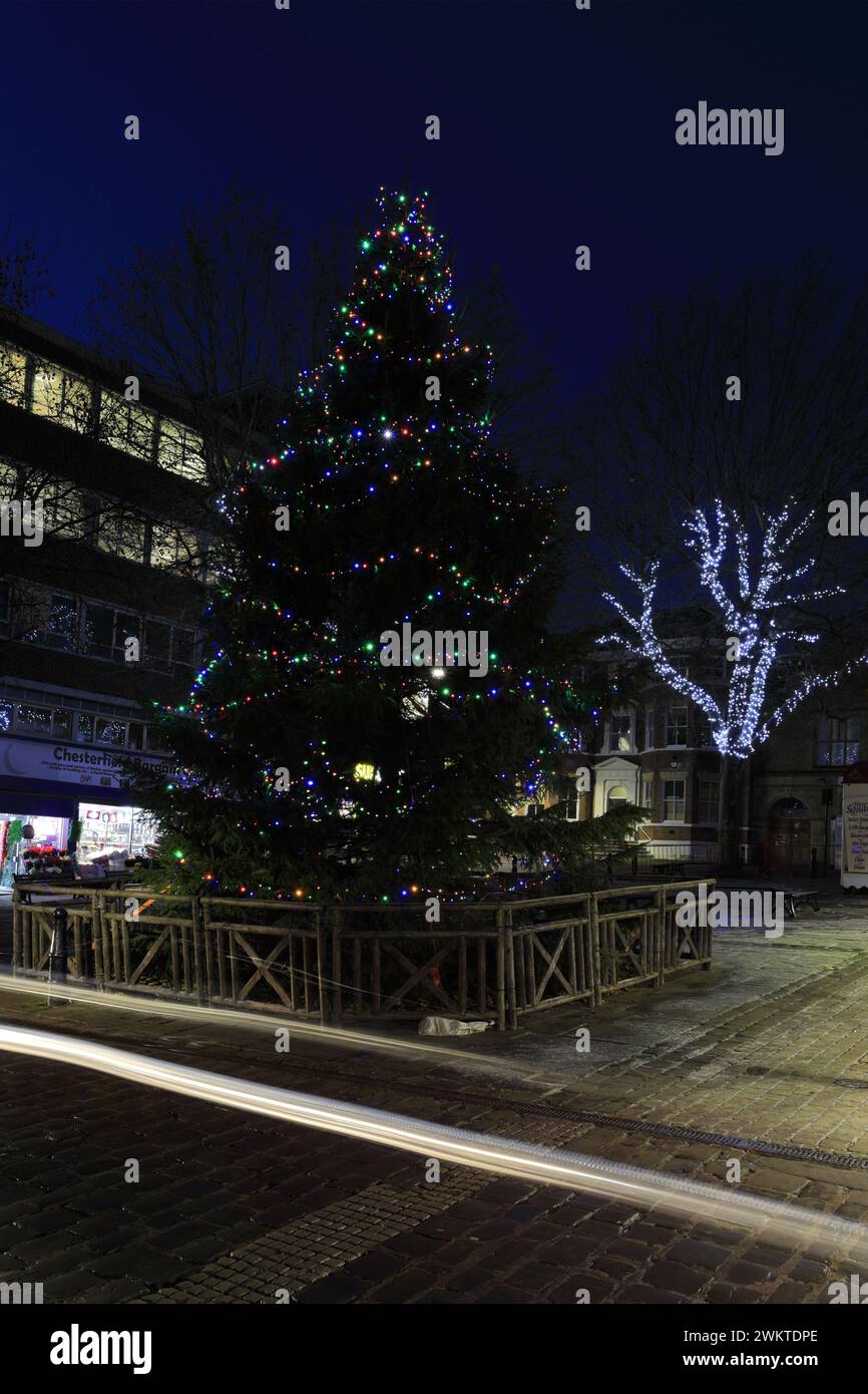 Christmas lights in Chesterfield town, Derbyshire, England, UK Stock ...