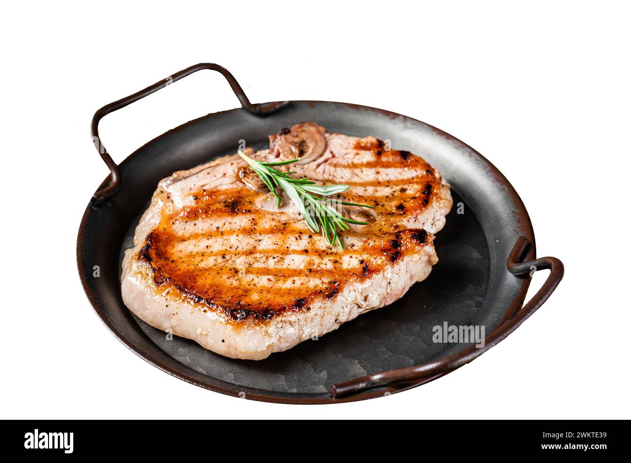 Grilled pork T bone chop meat steak. Isolated on white background Stock ...