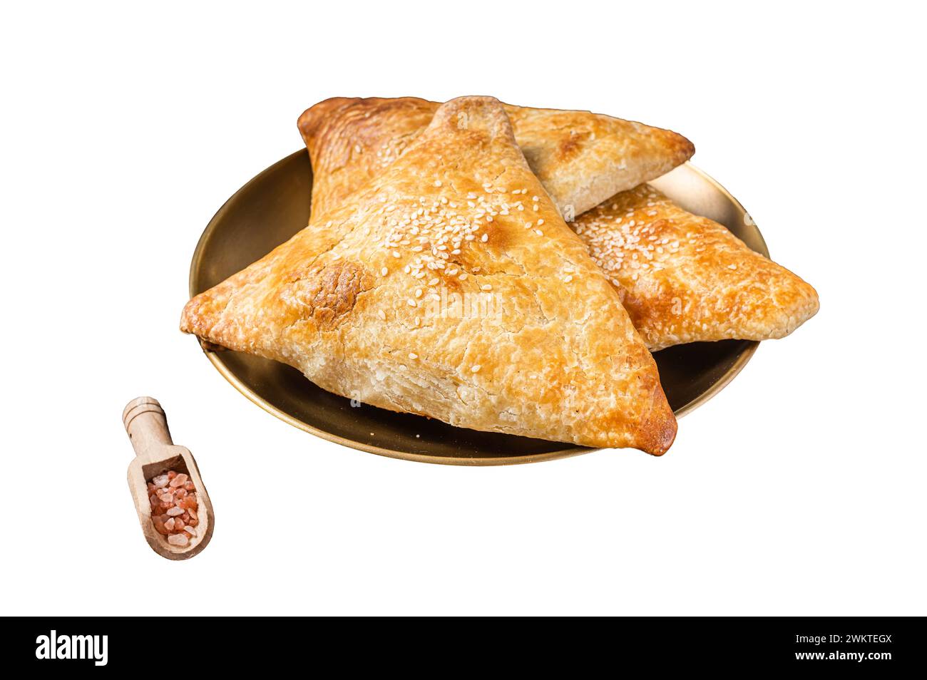 Samsa with chicken and cheese, samosa oriental pies. Isolated on white ...