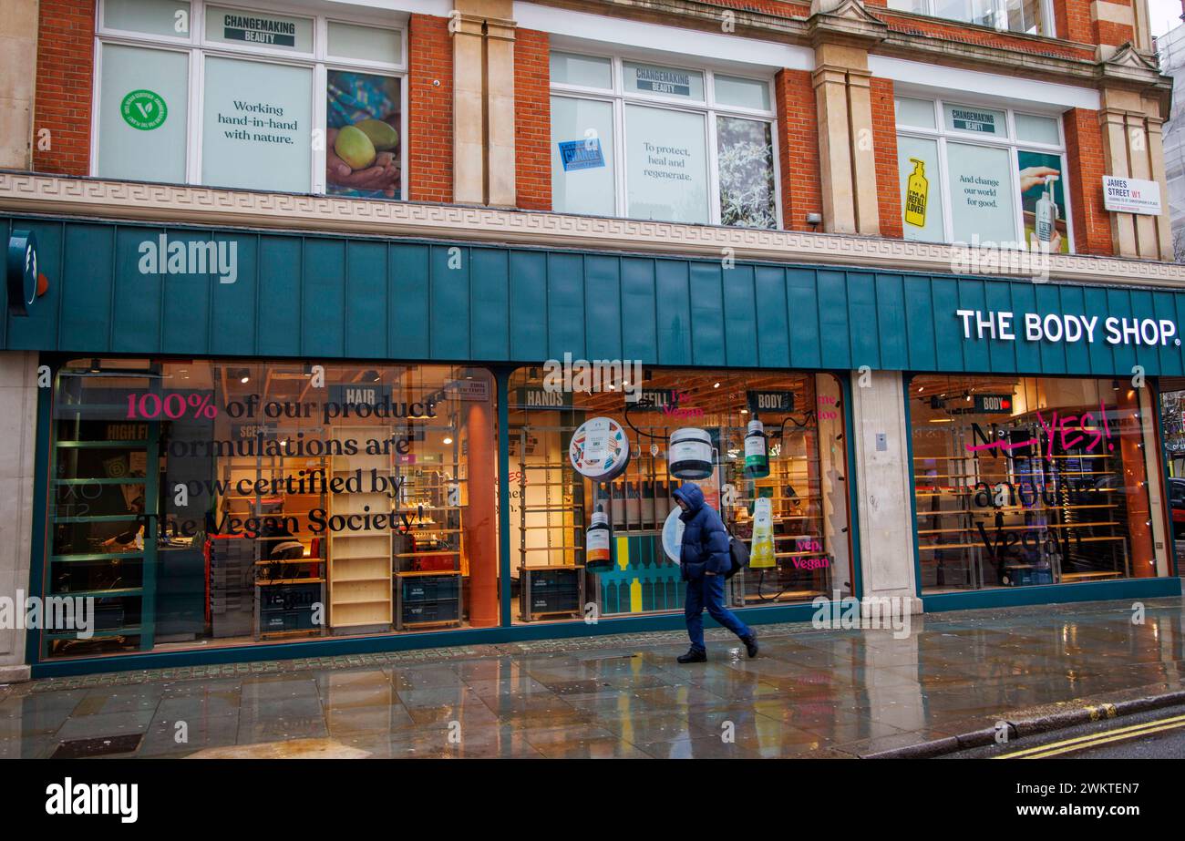London, UK 22 Feb 2024 Body Shop in Bond Street that has closed. The ...