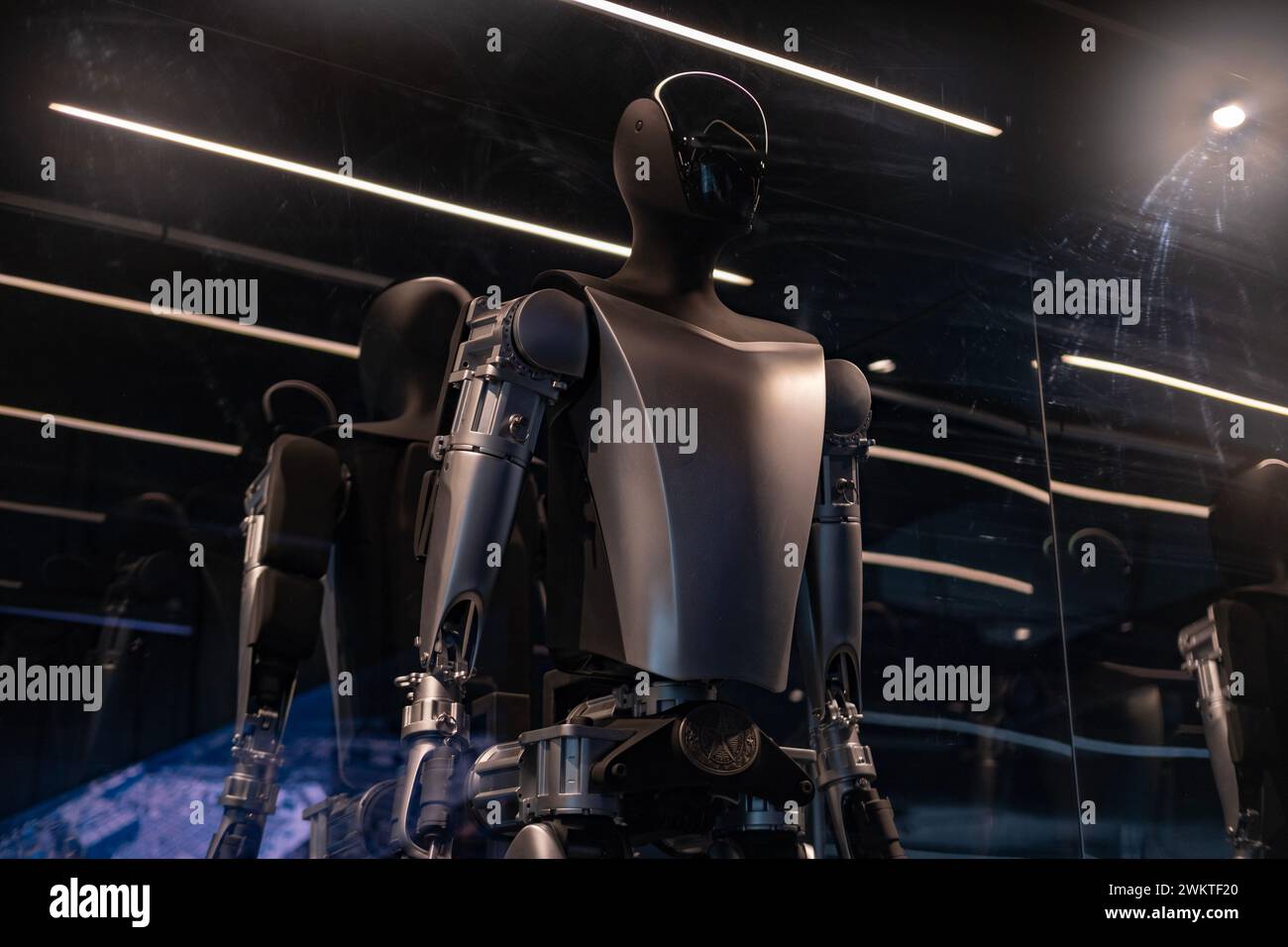 Tesla Bot Optimus robotic humanoid in showroom, Tesla AI Strategy: Elon ...