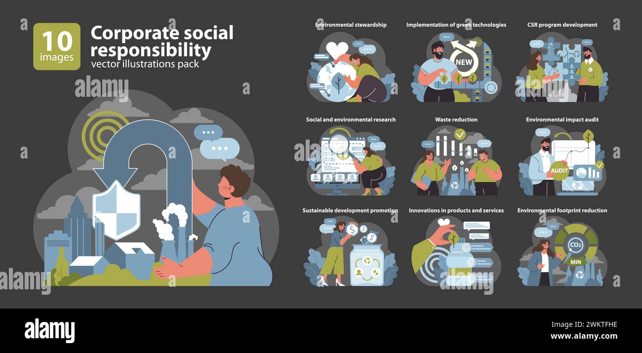 Corporate Social Responsibility set. Addressing ecological care, green ...