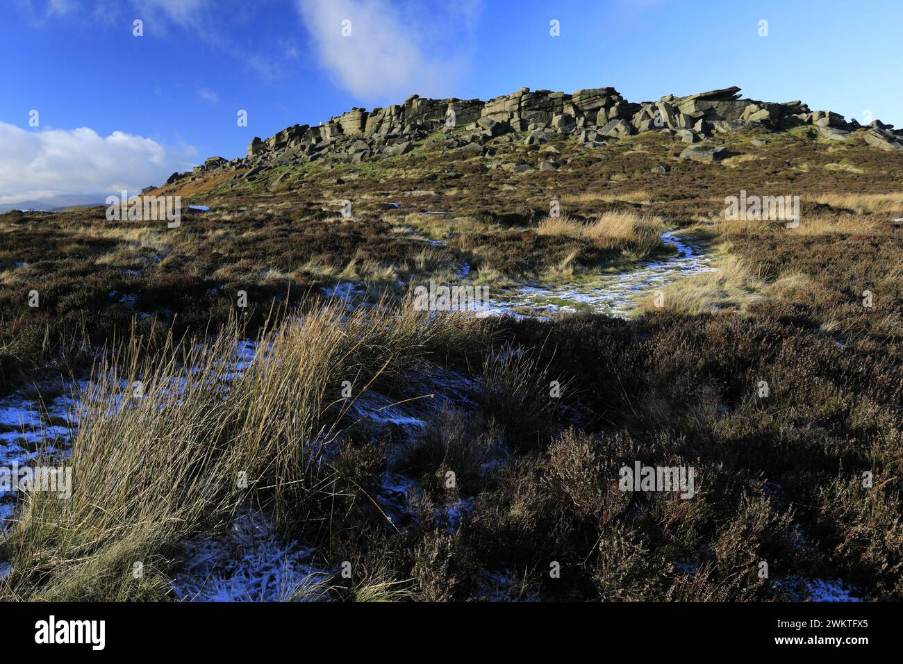 Winter view of Stanage Edge, Derbyshire; Peak District National Park ...
