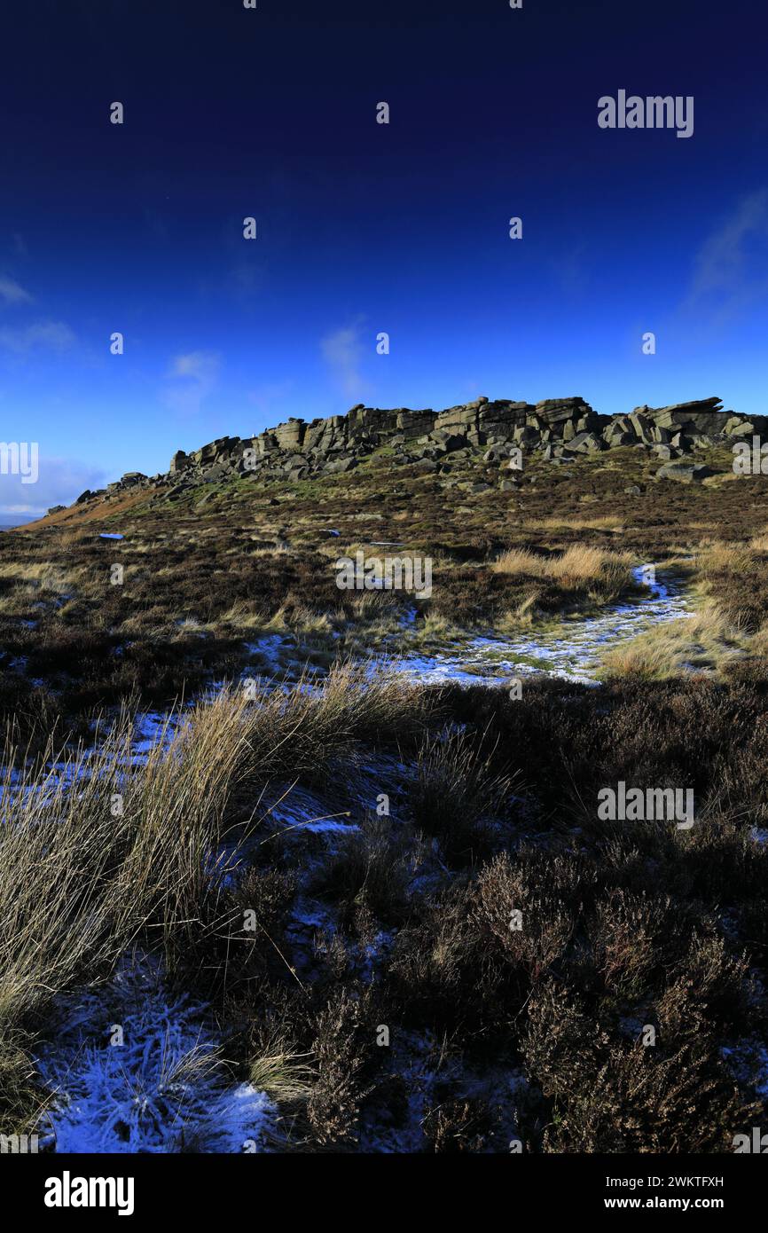 Winter view of Stanage Edge, Derbyshire; Peak District National Park ...
