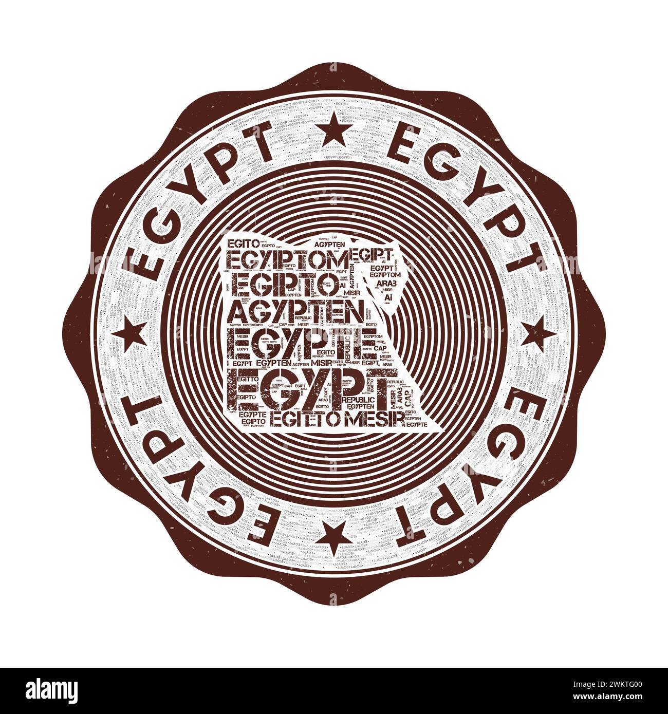 Egypt seal. Country round logo with shape of Egypt and country name in ...