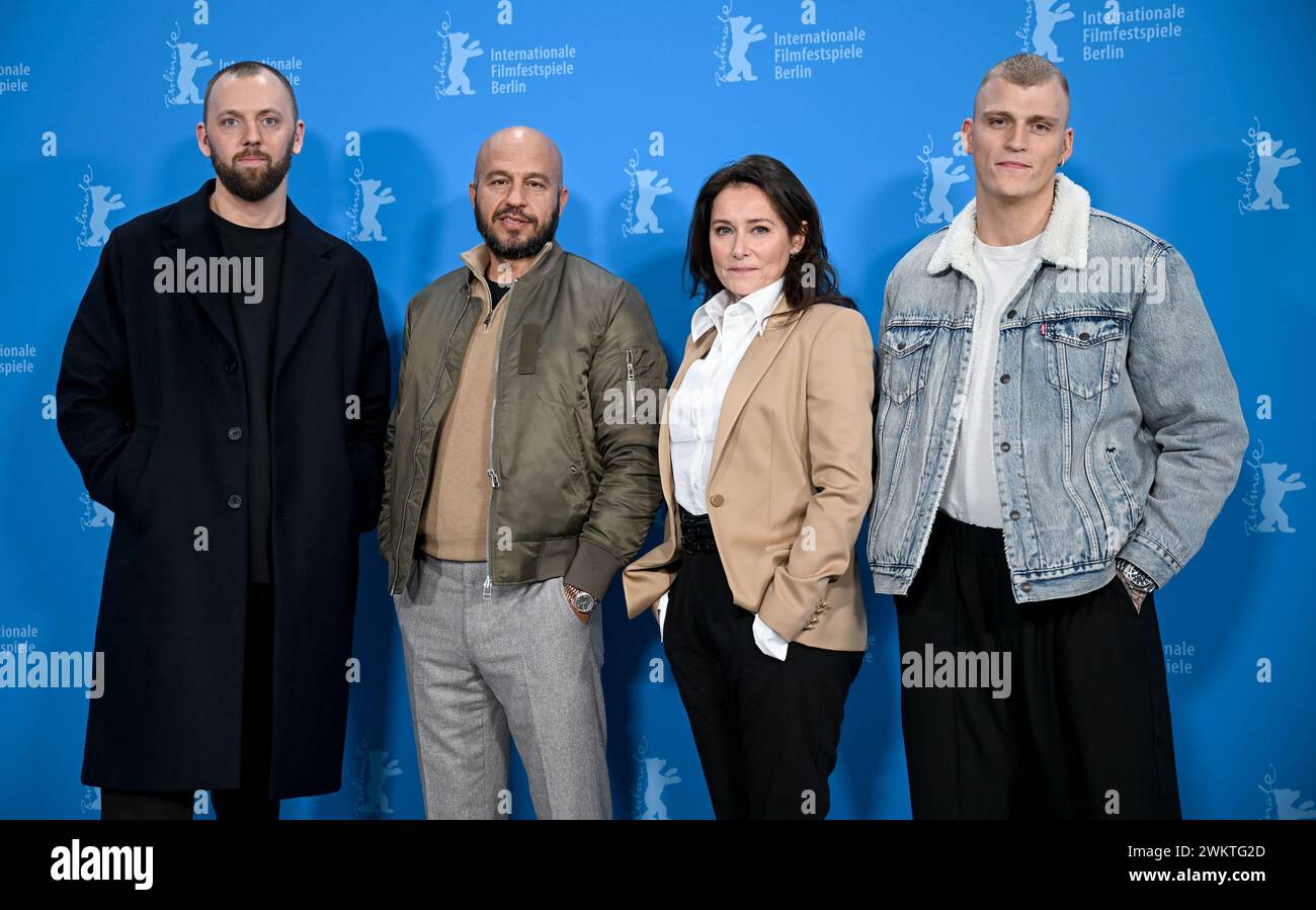 Berlin, Germany. 22nd Feb, 2024. Gustav Möller (l-r), director, Dar Salim, actor, Sidse Babett ...