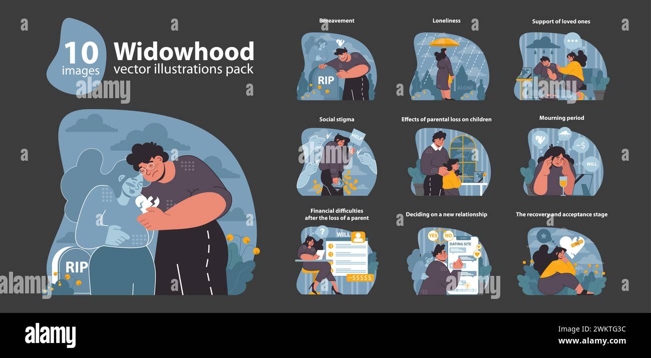 Widowhood set. Navigating life after a spouse's death. Grieving process ... Widowhood set. Navigating life after a spouse's death. Grieving process ...