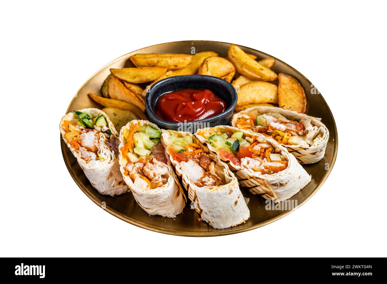 Chicken shawarma durum doner kebab with vegetable salad and french ...