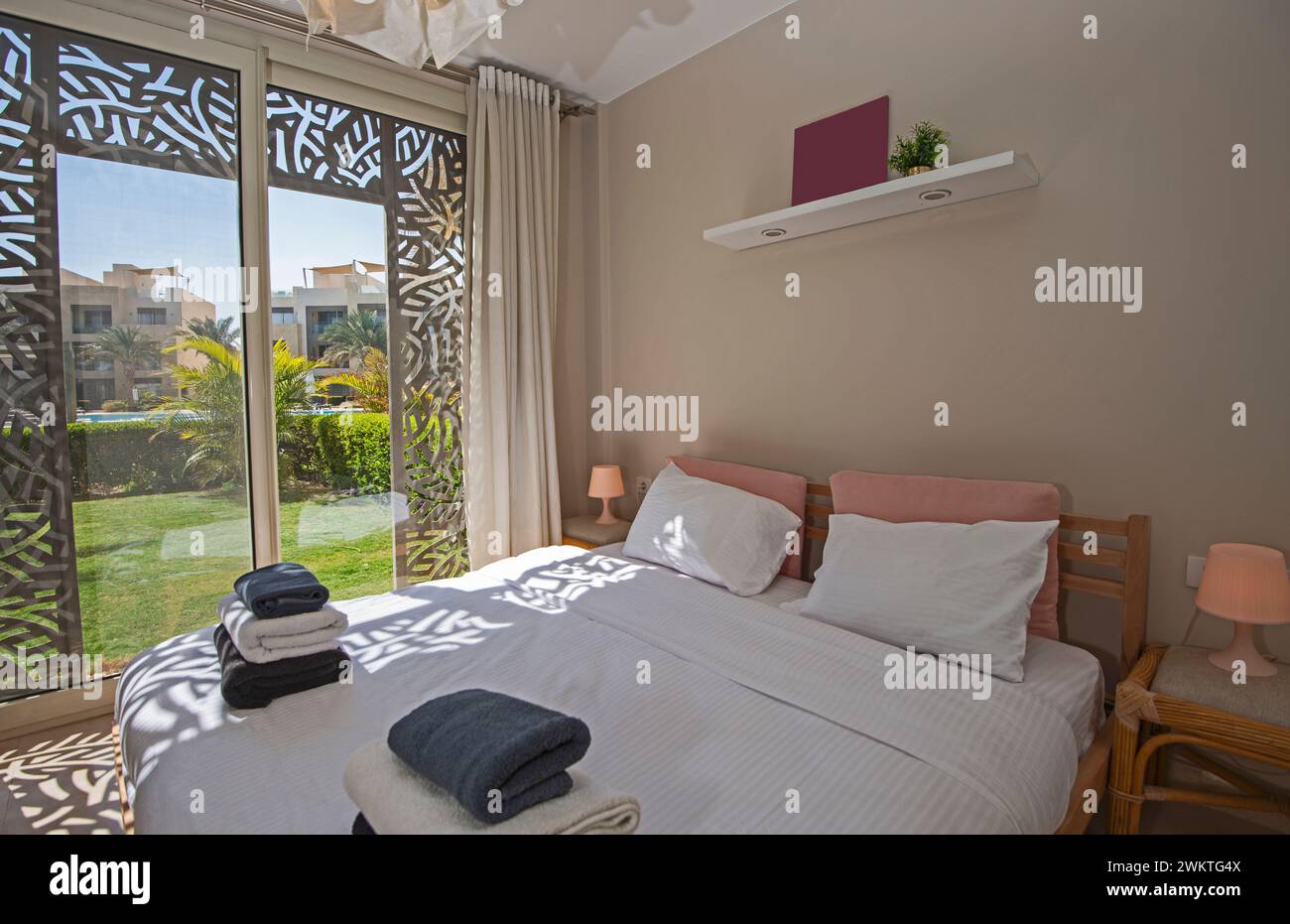 Interior design decor furnishing of luxury show home bedroom showing ...