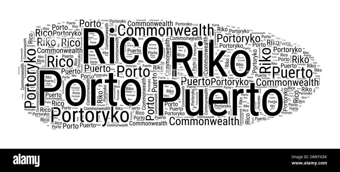 Black and white word cloud in Puerto Rico shape. Simple typography ...