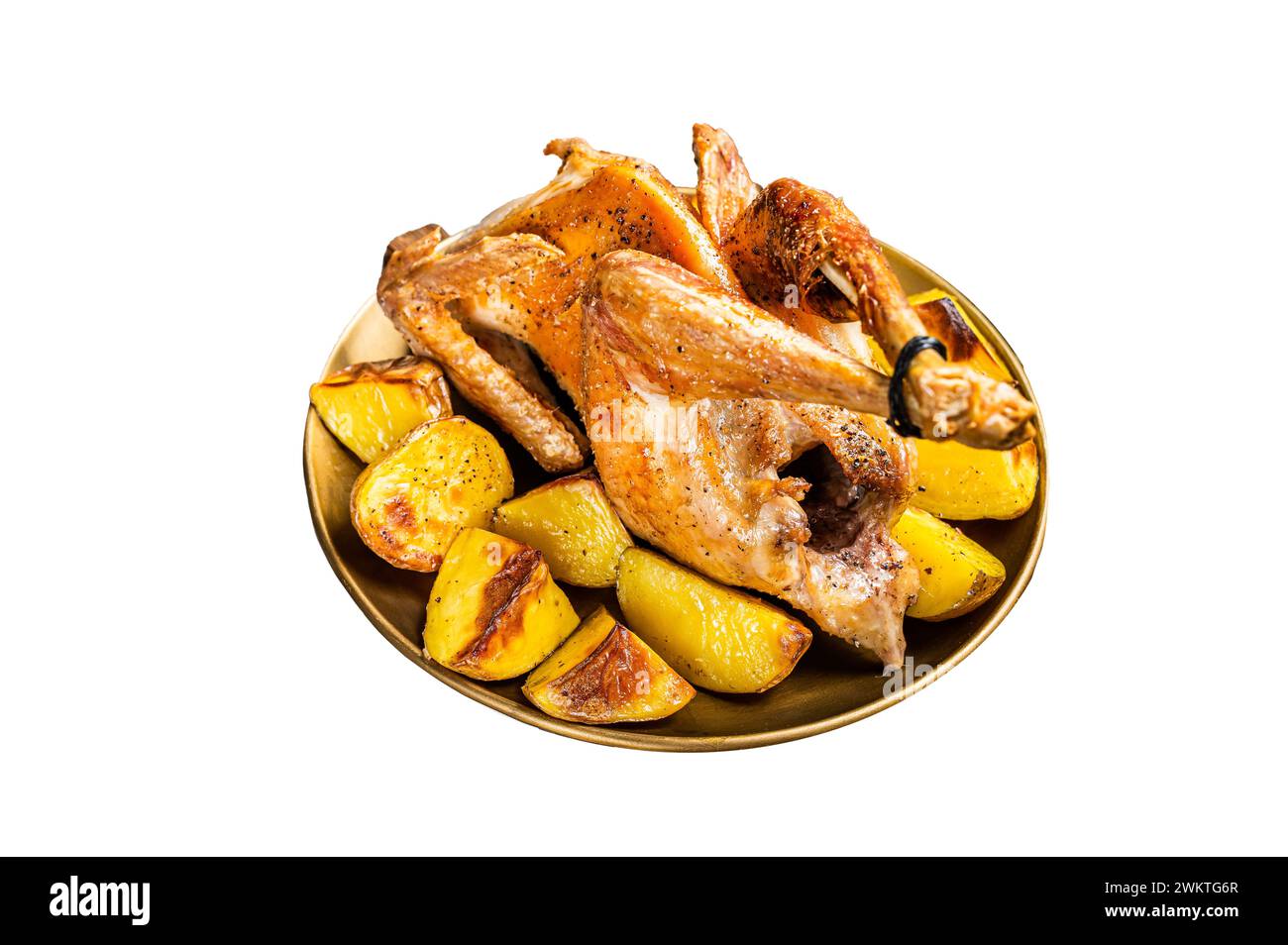 Roasted guinea fowl with herbs and potato, cooked farm eco bird ...