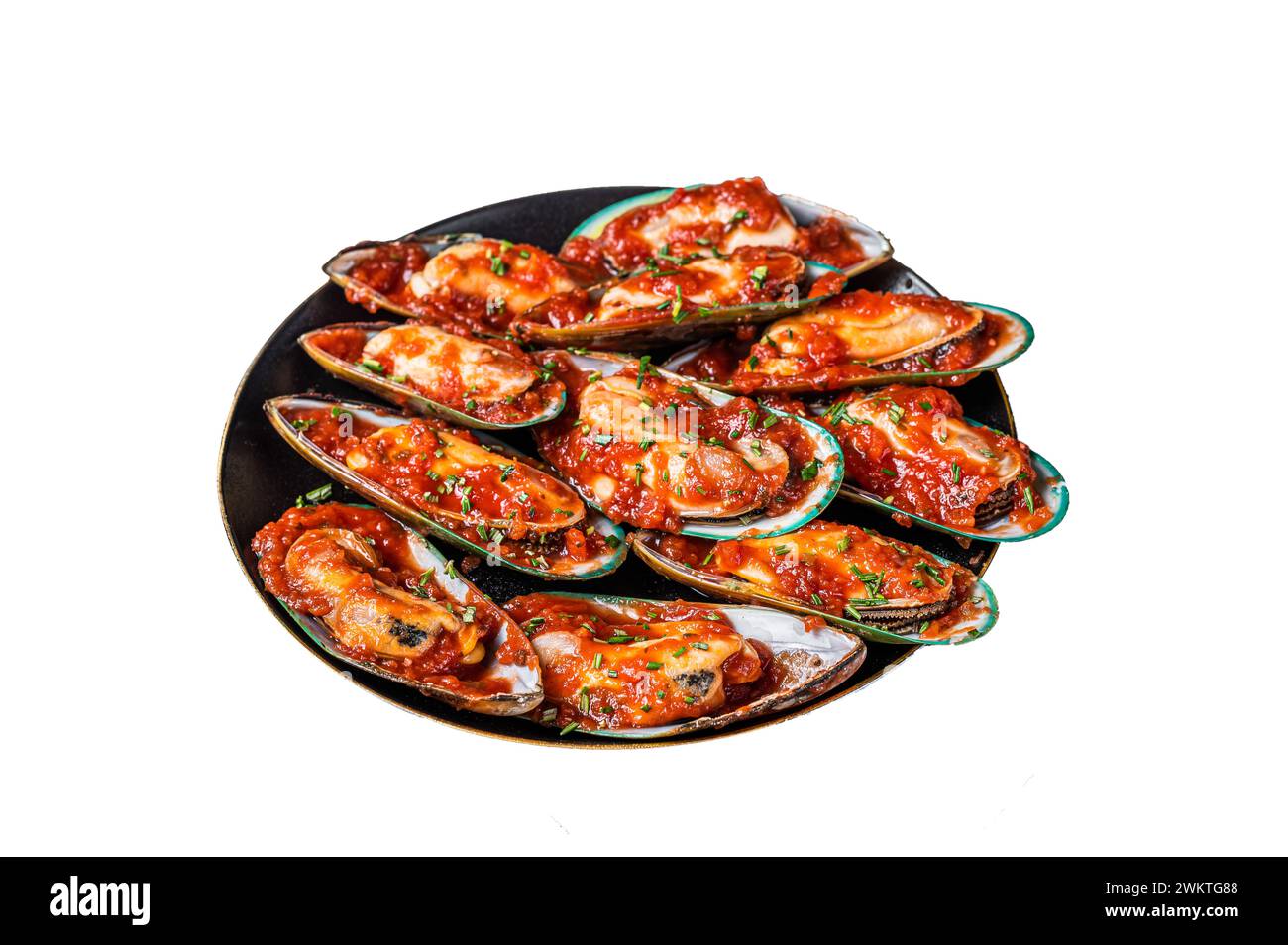 Large green mussels cooked in tomato sauce with garlic, parsley and ...