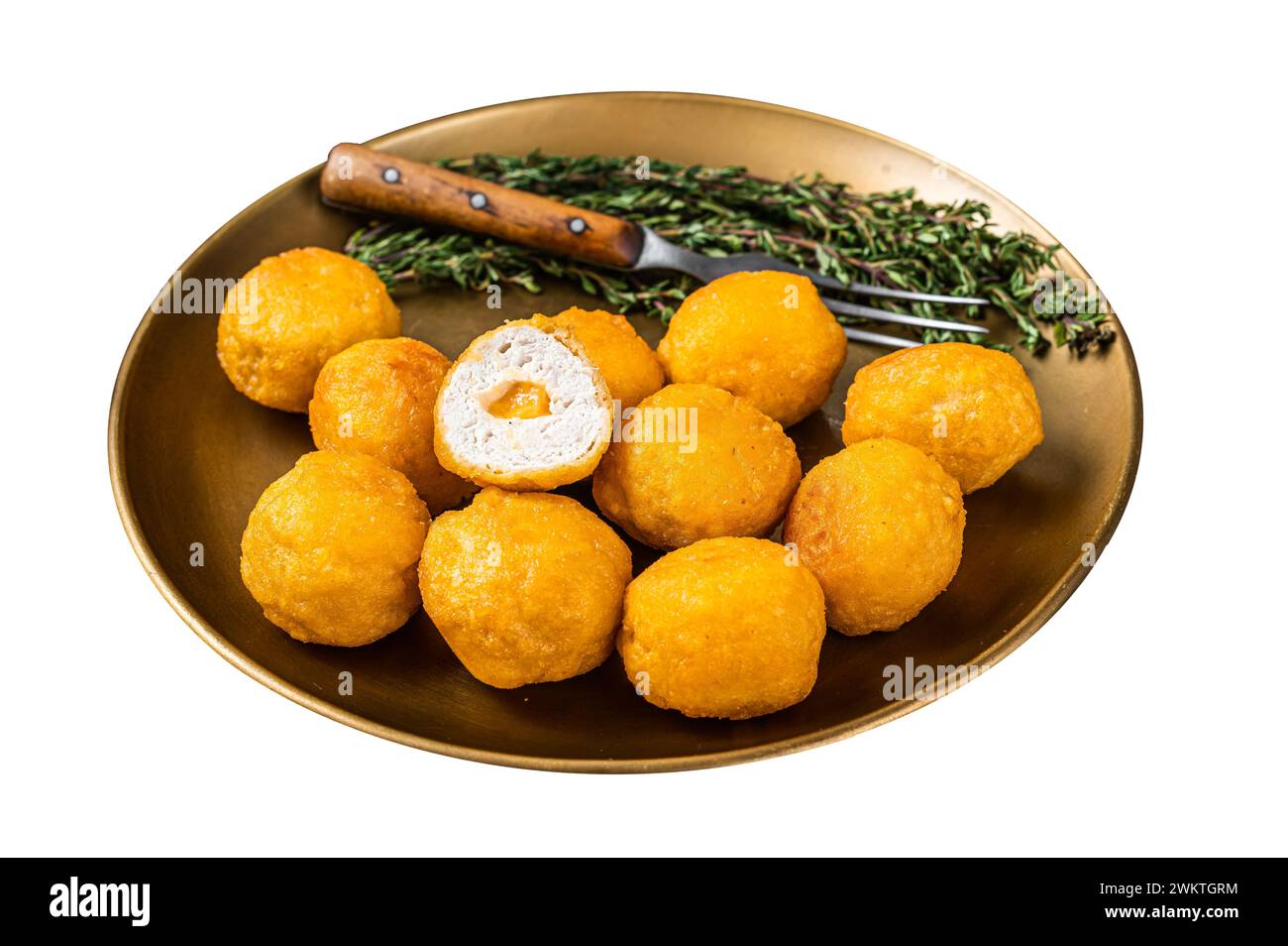 Fried crispy round chicken nuggets with Cheese. Isolated on white ...