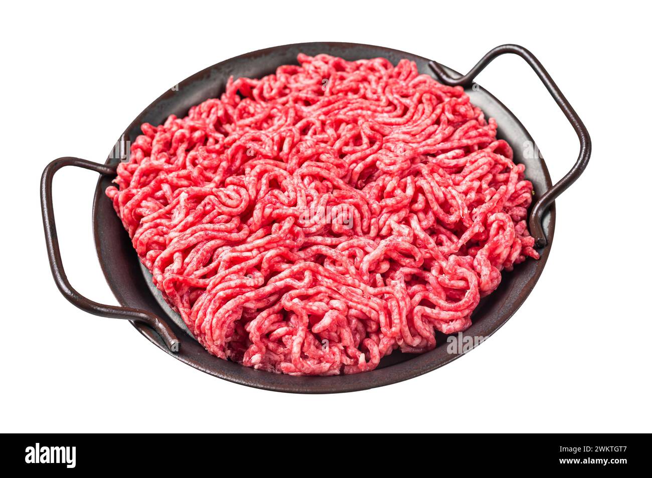 Raw Mince Ground meat in a kitchen tray. Isolated on white background ...