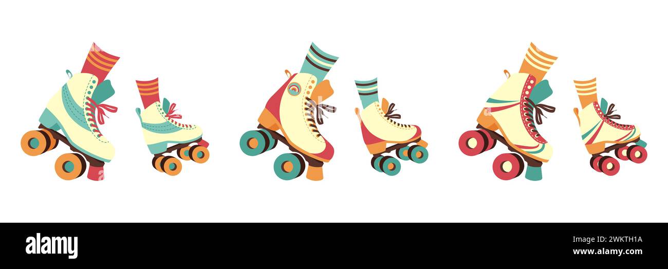 Set of women's roller skates. vector illustration in 90s style Stock ...