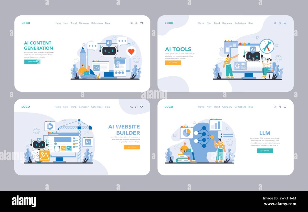 AI Tools web or landing page set. Showcases a range of AI applications ...