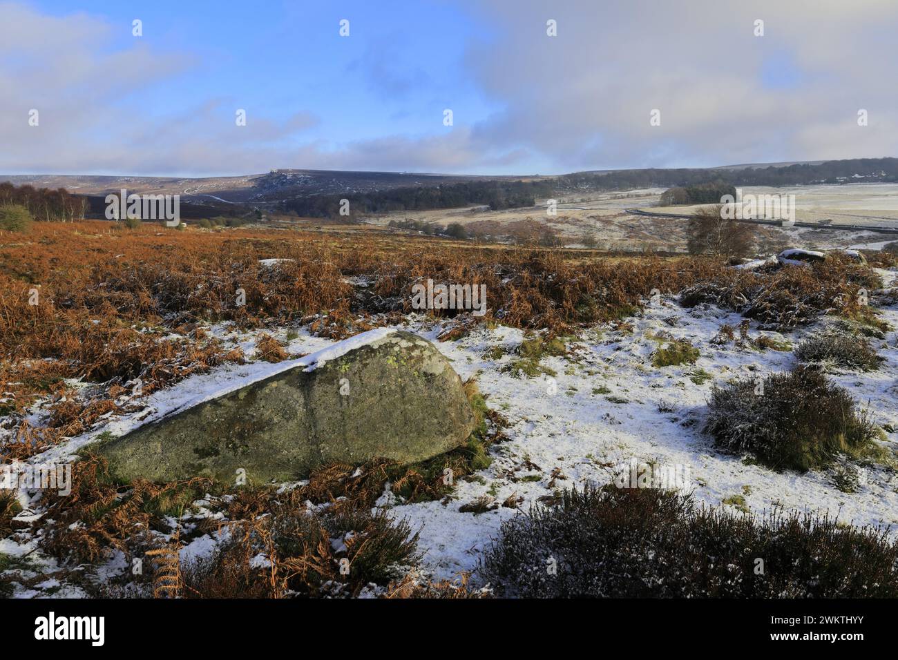 Winter view over Gritstones on Lawrence Field, Grindleford village ...