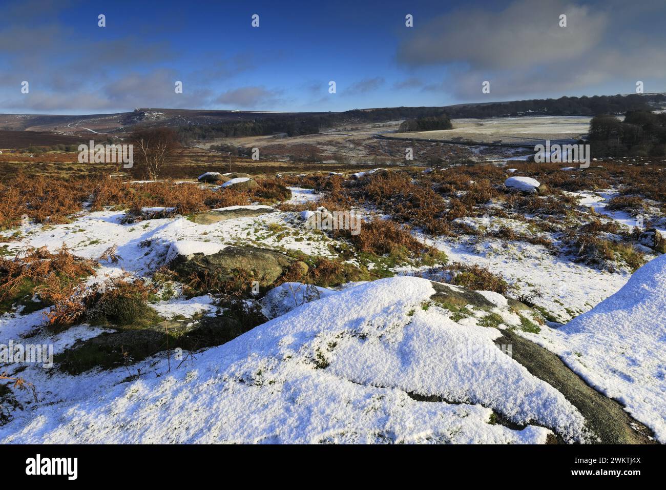 Winter view over Gritstones on Lawrence Field, Grindleford village ...
