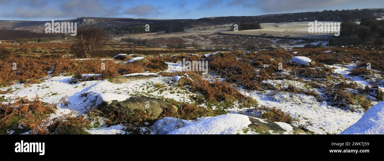 Winter view over Gritstones on Lawrence Field, Grindleford village ...