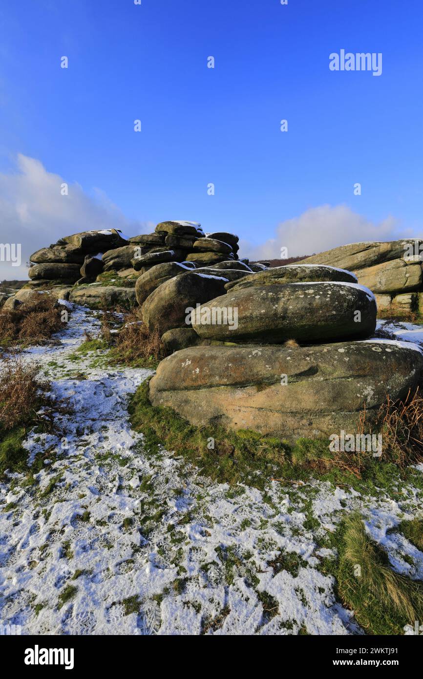 Winter view over Gritstones on Lawrence Field, Grindleford village ...