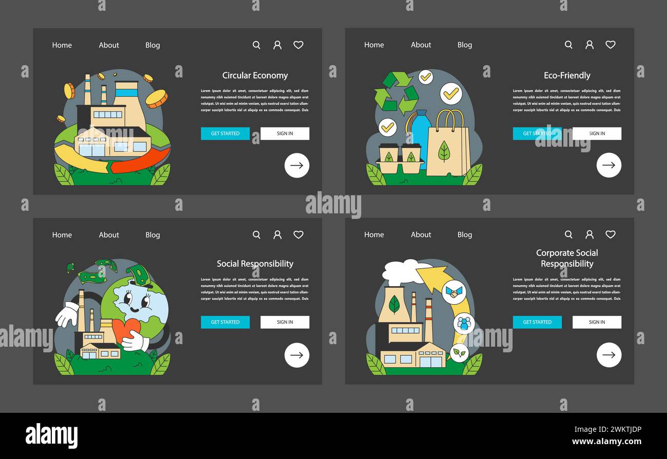 Ethical consumption web banners set. Features circular economy, eco ...