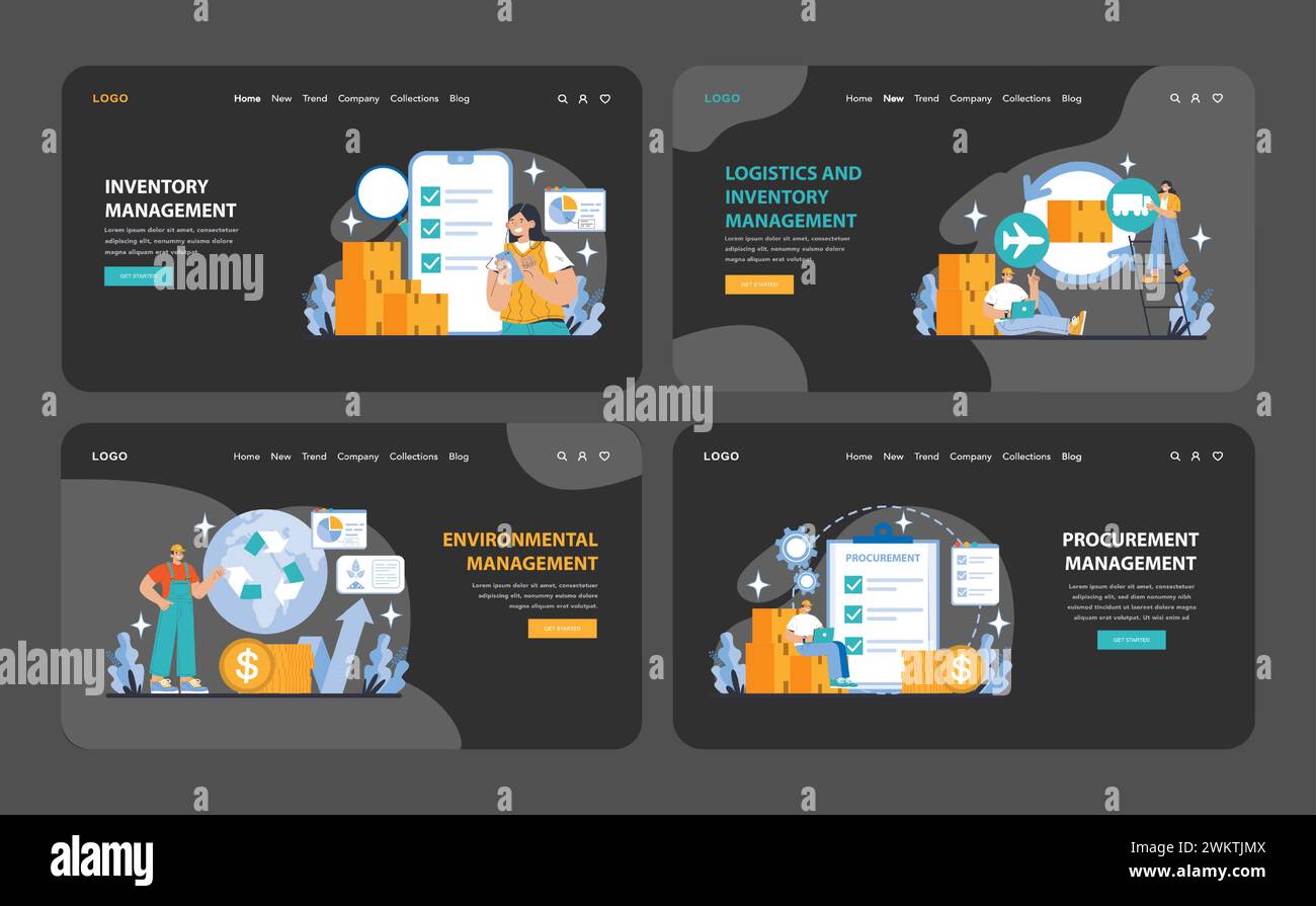 Logistics and Inventory Management night or dark mode web or landing ...
