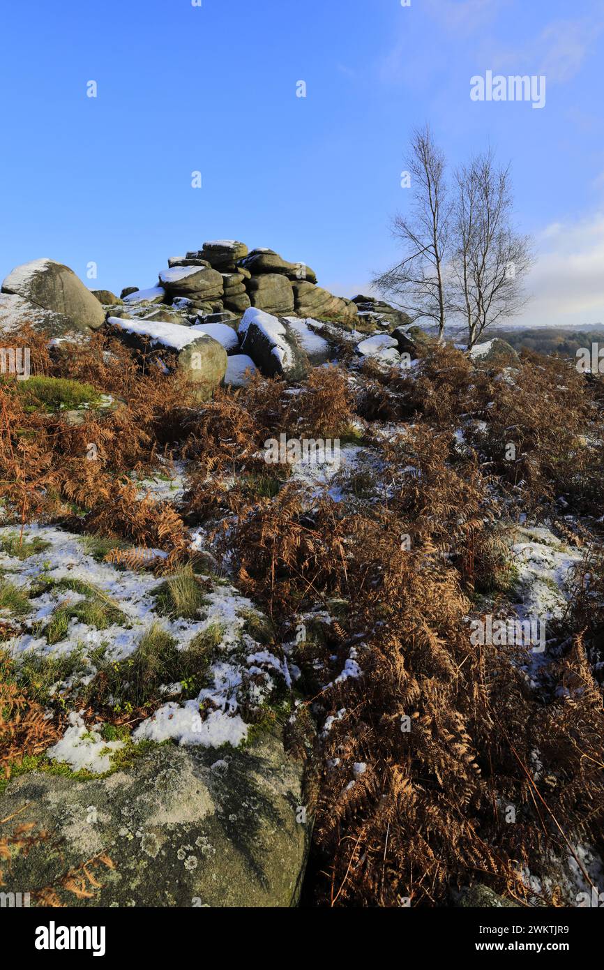 Winter view over Gritstones on Lawrence Field, Grindleford village ...
