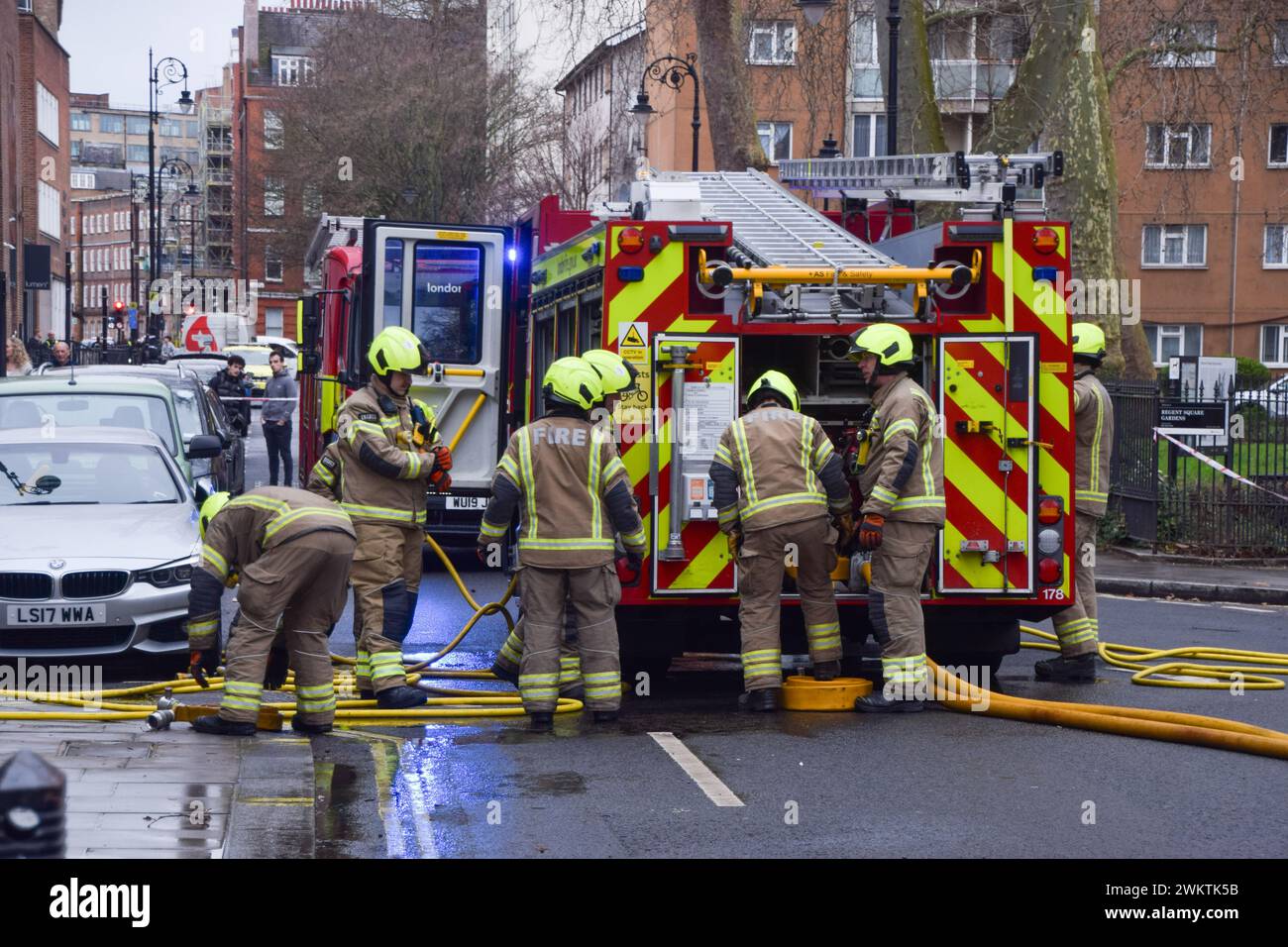 London, UK. 14th February 2024. London Fire Brigade firefighters on the ...