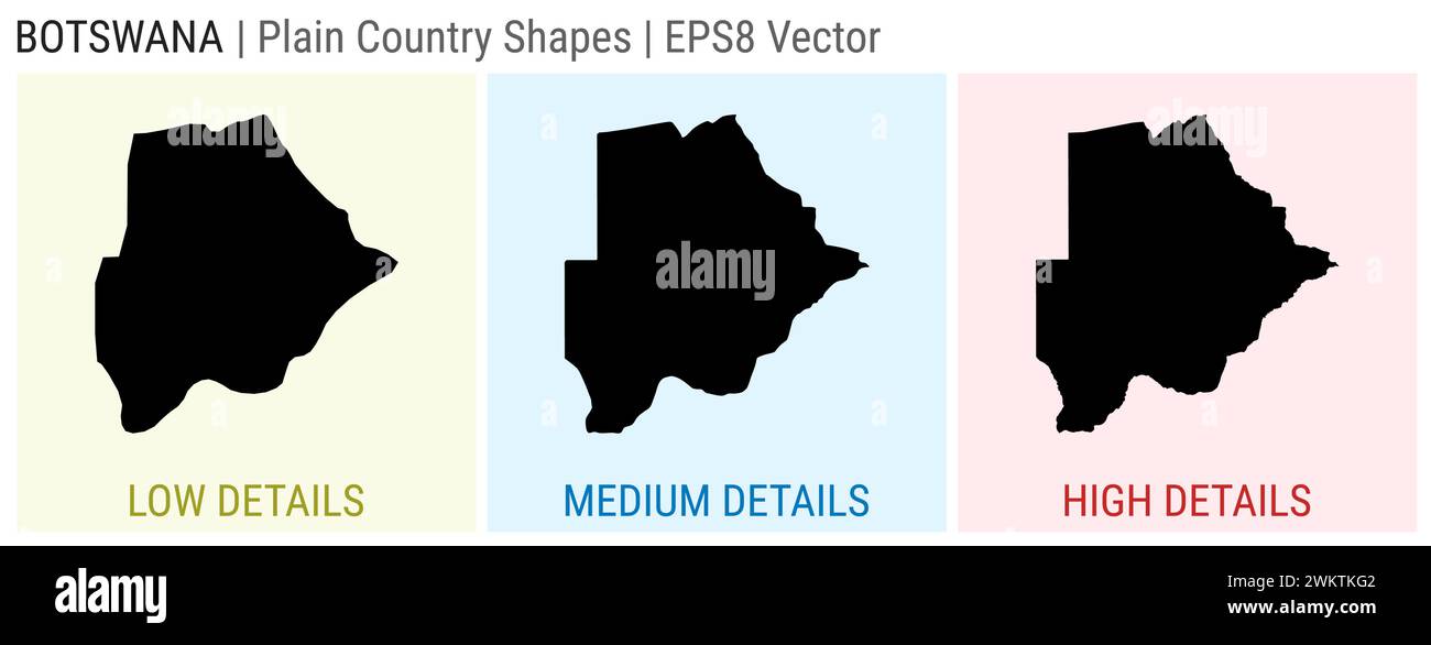 Botswana - plain country shape. Low, medium and high detailed maps of Botswana. EPS8 Vector ...