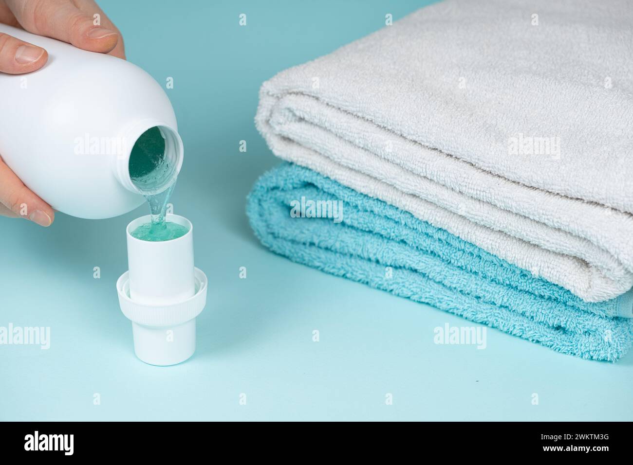 The process of pouring natural eco gel liquid laundry detergent from ...