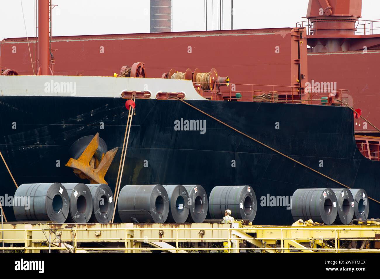 Shipment of coiled steel iron plates manufactured at a steel ...