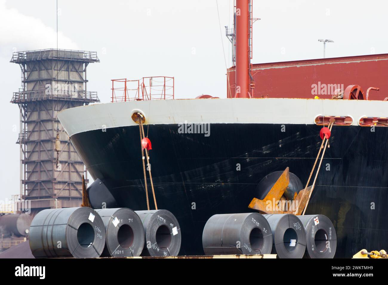 Shipment of coiled steel iron plates manufactured at a steel ...