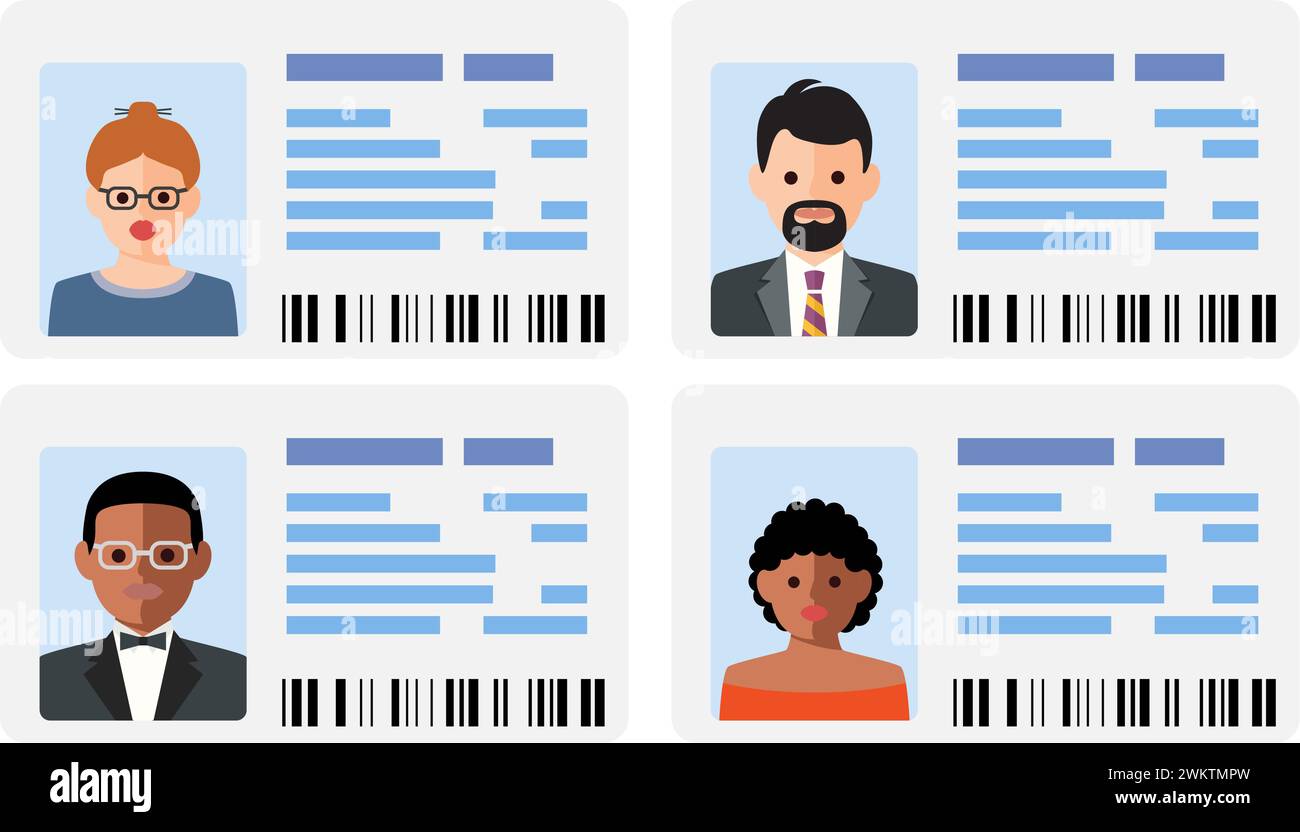 vector identification card with male and female photos isolated on white background. man and ...