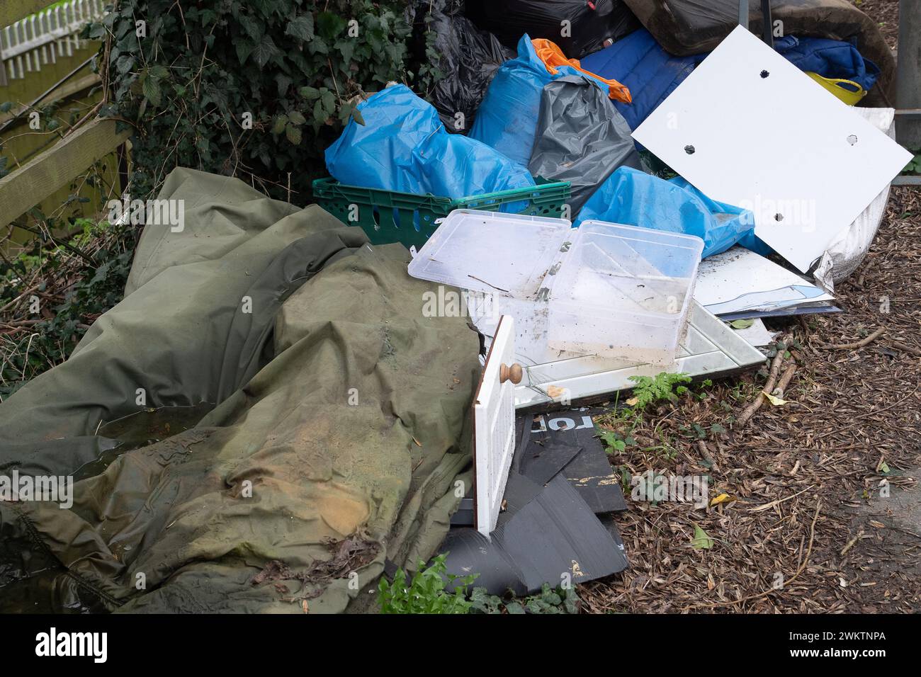 Harefield, UK. 20th February, 2024. Fly-tipping and litter left on the ...