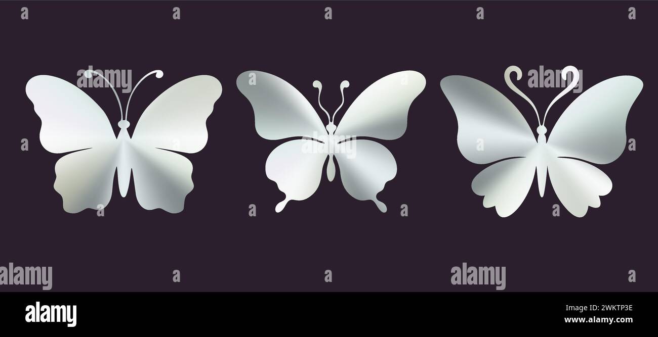 Silver holographic y2k future metal butterfly badge, stamp, trendy ...