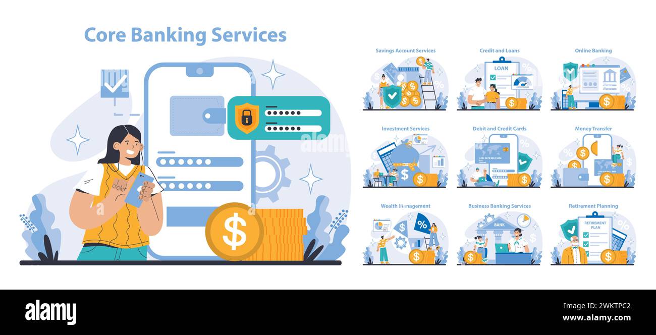 Core Banking Service set. Comprehensive financial solutions from ...