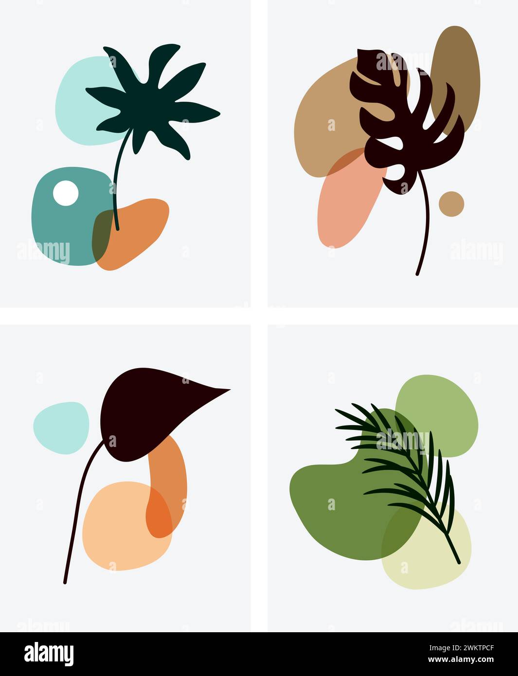 vector botanical wall leaf art set. abstract boho plant art. foliage ...