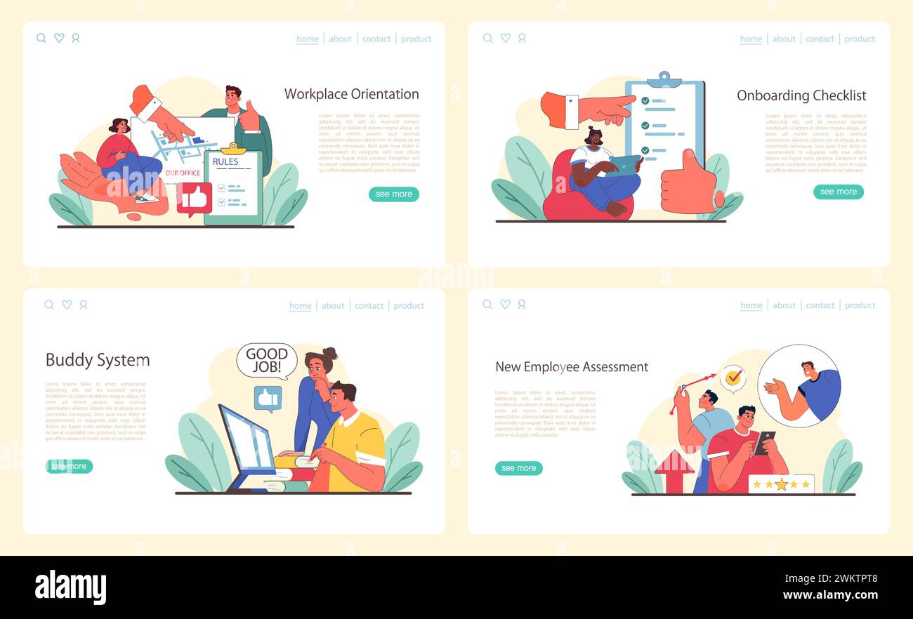 Onboarding web or landing set. Comprehensive orientation, detailed checklists, effective buddy ...
