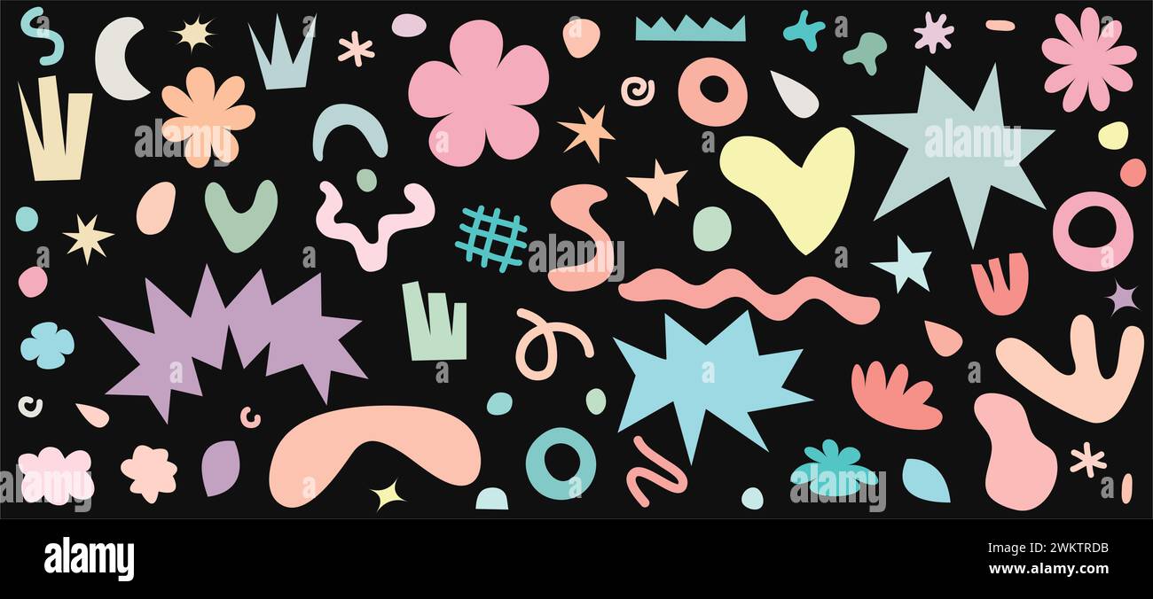 vector abstract geometric shapes. trendy retro groovy funky cartoon ...