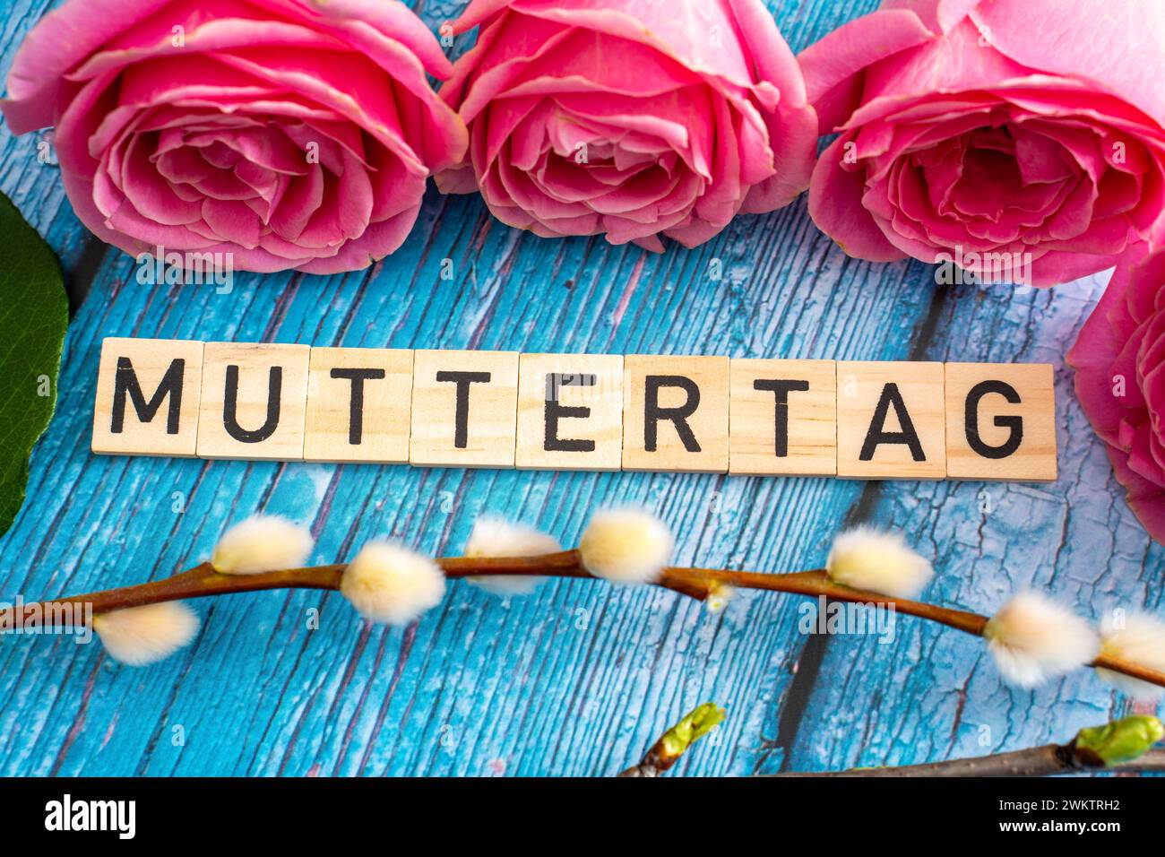 February 21, 2024: Mother s Day, greeting on wooden cubes next to pink ...