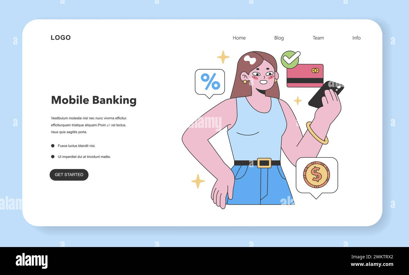 Mobile Banking concept. A user engages with finance management on a ...