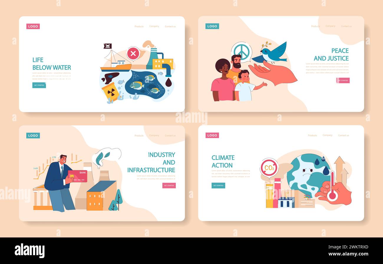 Sustainable development web or landing set. Global action for better ...