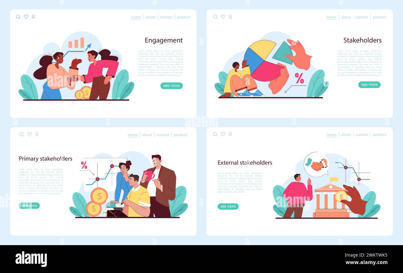 Business stakeholders set. Detailed depiction of engagement ...