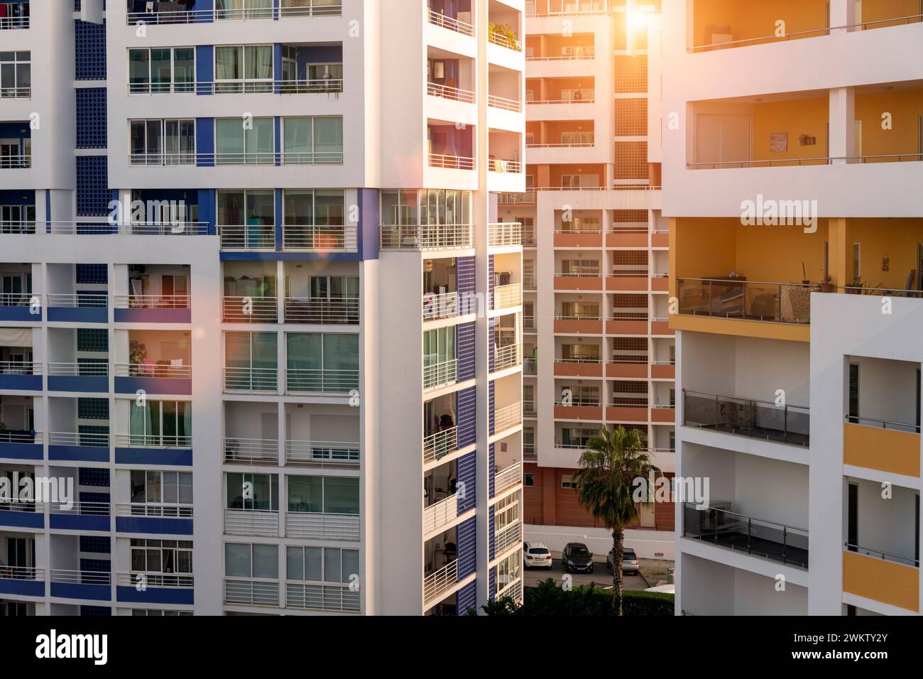 Modern buildings of residential flats, sun flare Stock Photo - Alamy