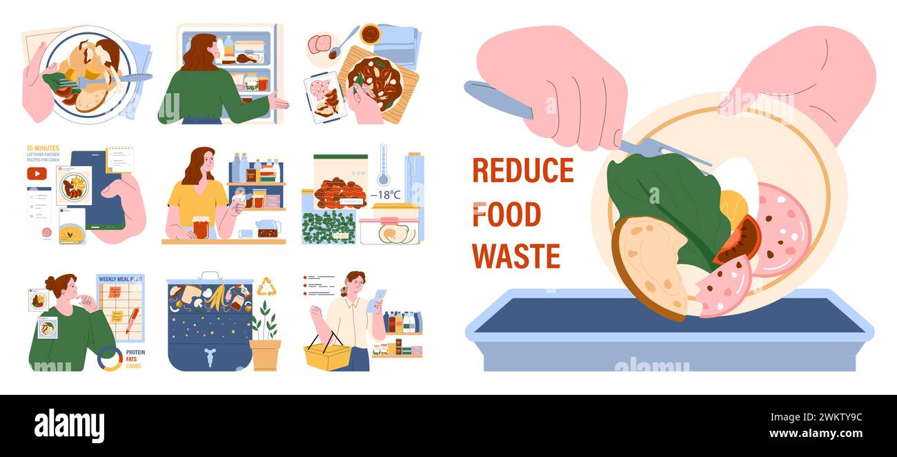 Leftovers set. Sustainable cooking, repurpose nextovers to reduce food ...