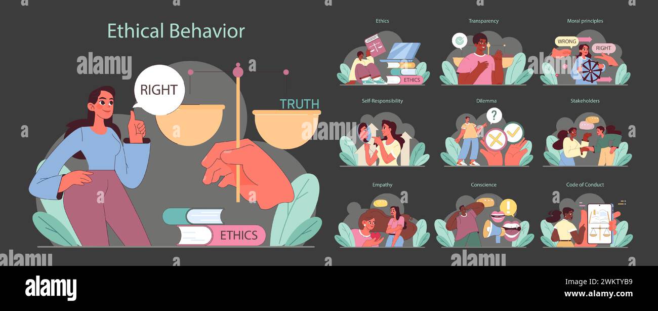 Ethical Behavior set. Balancing truth and rightness, exploring ...