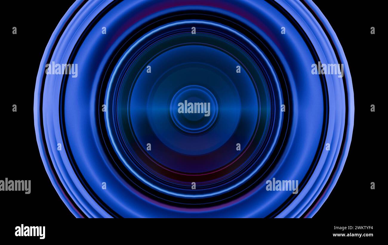 A close-up of a camera lens with multi-colored light painting effects ...