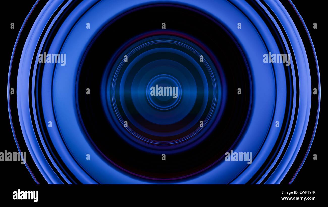 A close-up of a camera lens with multi-colored light painting effects ...